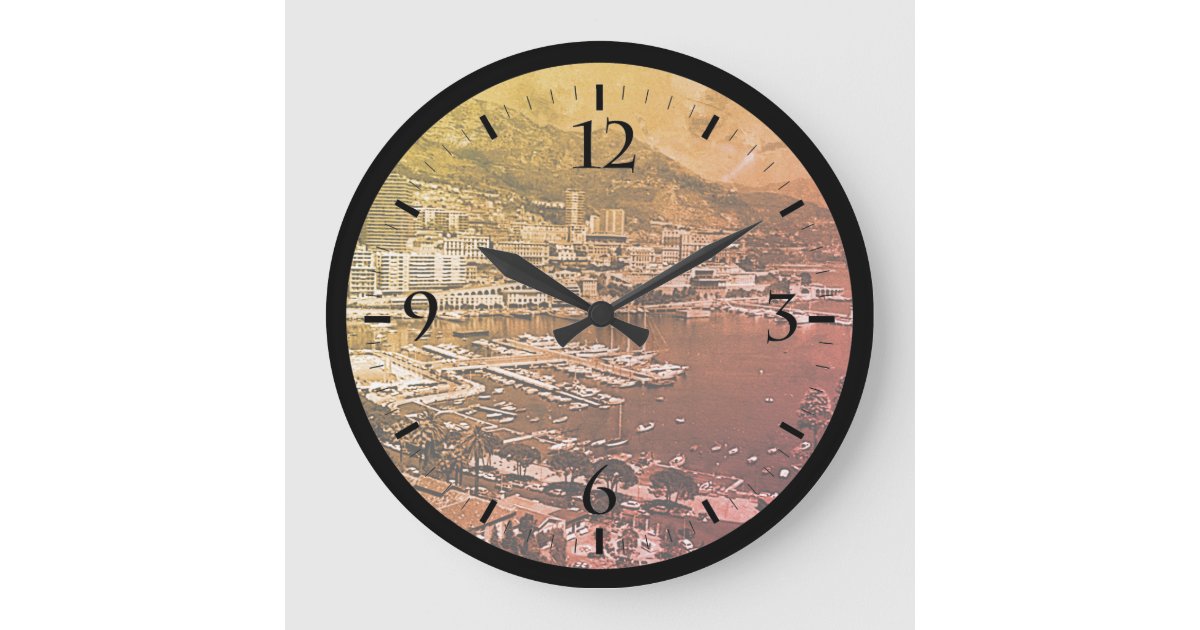 Vintage Monaco Monte-Carlo General view Jigsaw Puz Large Clock | Zazzle