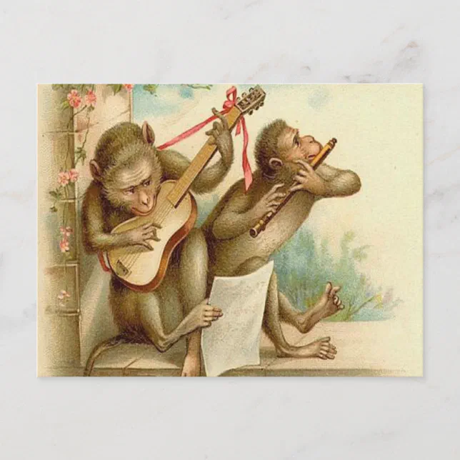 Vintage, Monkeys Playing Musical Instruments Postcard | Zazzle