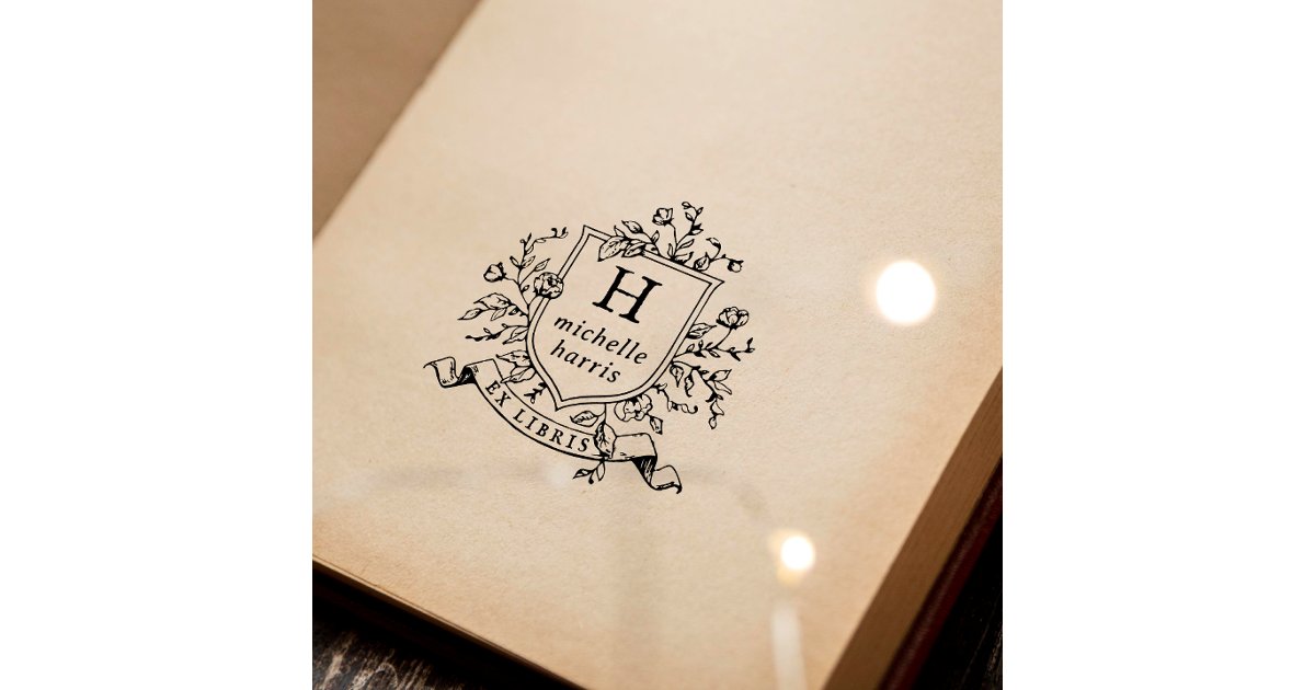 Vintage Monogram Crest Ex Libris Custom Name Book Self-inking Stamp ...