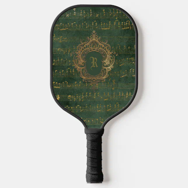 Vintage Monogram Crest Music Manuscript Green Gold Pickleball Paddle ...