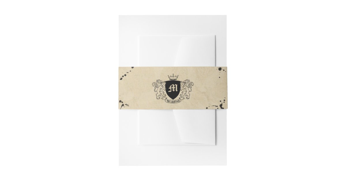 Vintage Monogram & Ink Stain Wedding Invitation Belly Band | Zazzle