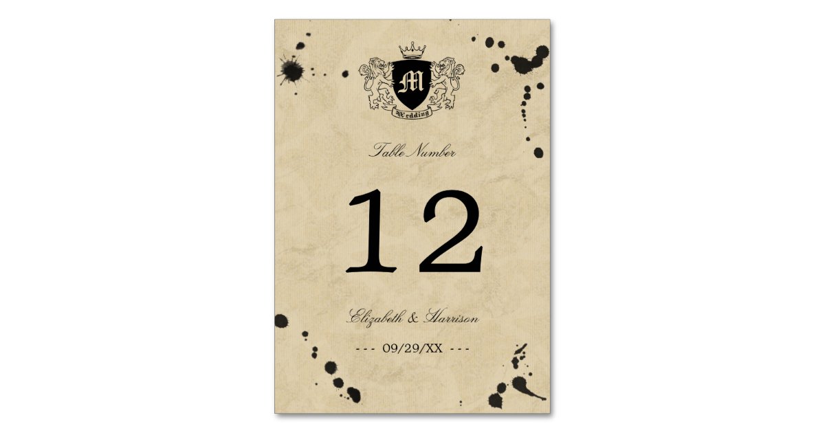 Vintage Monogram & Ink Stain Wedding Table Number | Zazzle