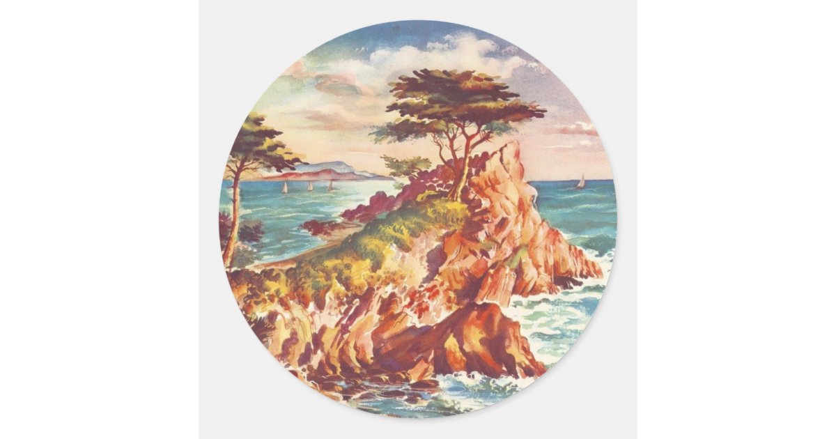 Vintage Monterey Coastline Californian Tourism USA Classic Round ...