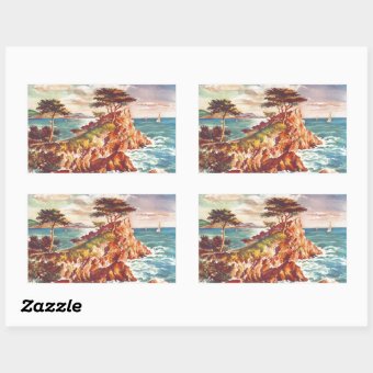 Vintage Monterey Coastline Californian Tourism USA Rectangular Sticker ...