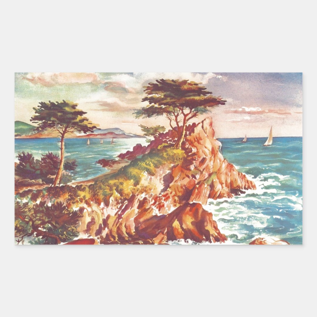 Vintage Monterey Coastline Californian Tourism USA Rectangular Sticker ...