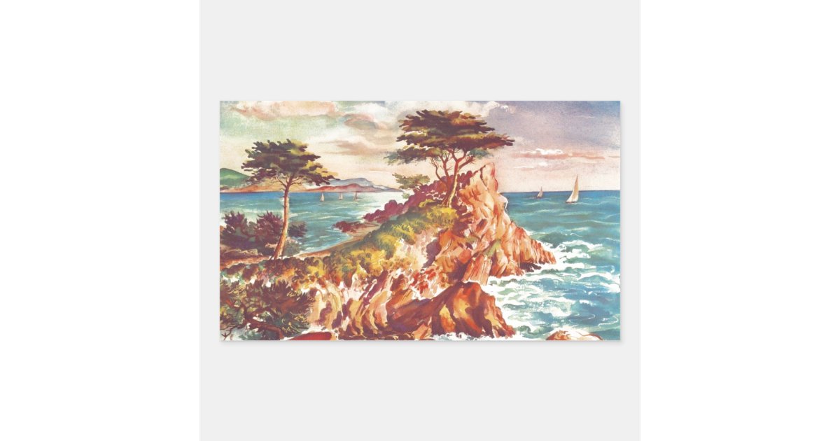 Vintage Monterey Coastline Californian Tourism USA Rectangular Sticker ...