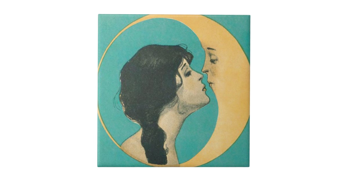 Vintage Moon kissing goddess Ceramic Tile | Zazzle