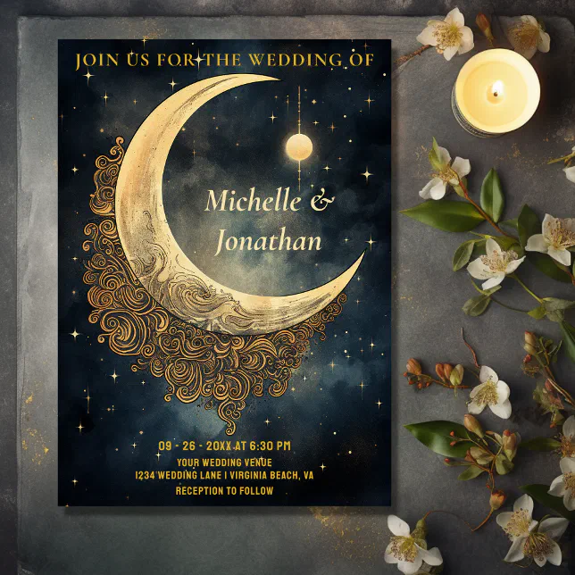 Vintage Moon, Sun and Stars Celestial Wedding Invitation | Zazzle