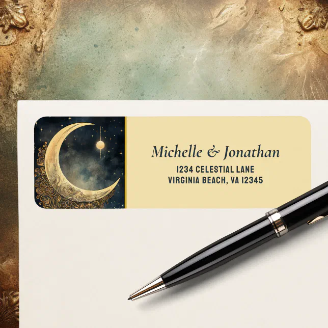 Vintage Moon, Sun, Stars Celestial Wedding Address Label | Zazzle
