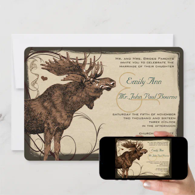 Vintage Moose Wedding Invitations | Zazzle