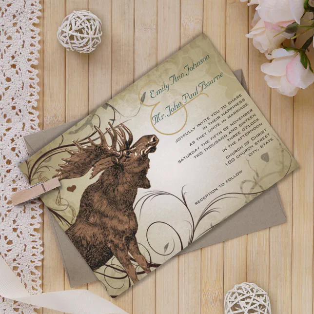 Vintage Moose Wedding Invitations | Zazzle