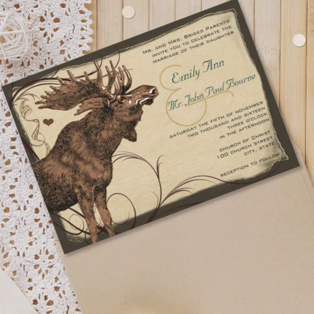 Vintage Moose Wedding Invitations | Zazzle