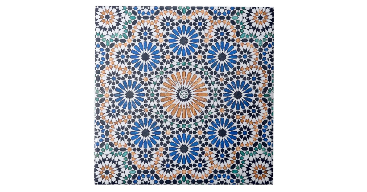 Vintage Moroccan Blue Floral Pattern Ceramic Tile | Zazzle