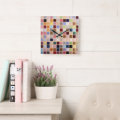 Vintage Mosaic Tile Grid Square Wall Clock | Zazzle