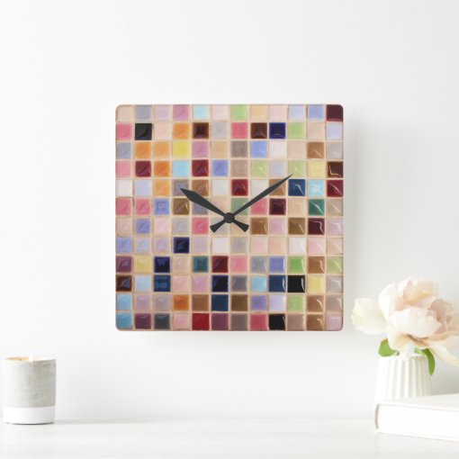 Vintage Mosaic Tile Grid Square Wall Clock | Zazzle
