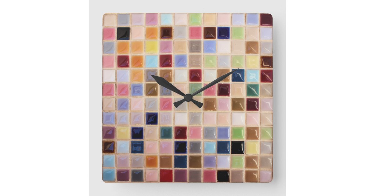 Vintage Mosaic Tile Grid Square Wall Clock | Zazzle