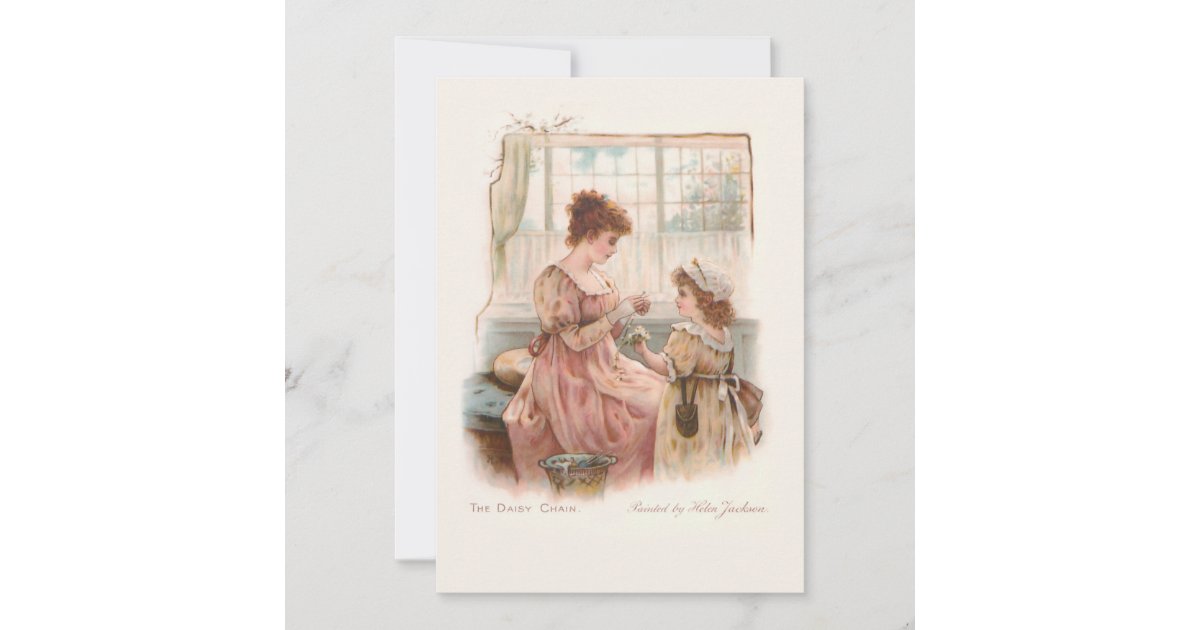 Vintage Mother and Child Making Daisy Chains Holiday Card | Zazzle