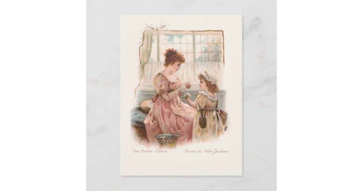 Vintage Mother and Child Making Daisy Chains Holiday Postcard | Zazzle