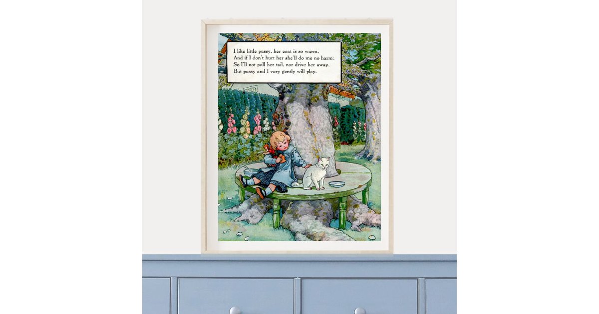 Vintage Mother Goose Nursery Rhyme Kitty Nursery Poster | Zazzle