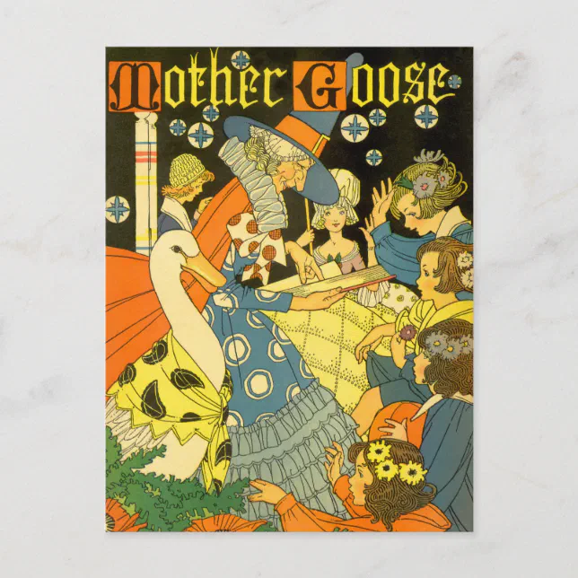 Vintage Mother Goose Reading Books to Children Postcard | Zazzle