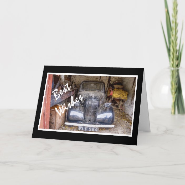 Vintage Motor Car In Garage Card | Zazzle.com