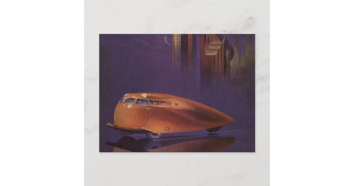 Vintage Motor Magazine Cover, Futuristic City Car Postcard | Zazzle
