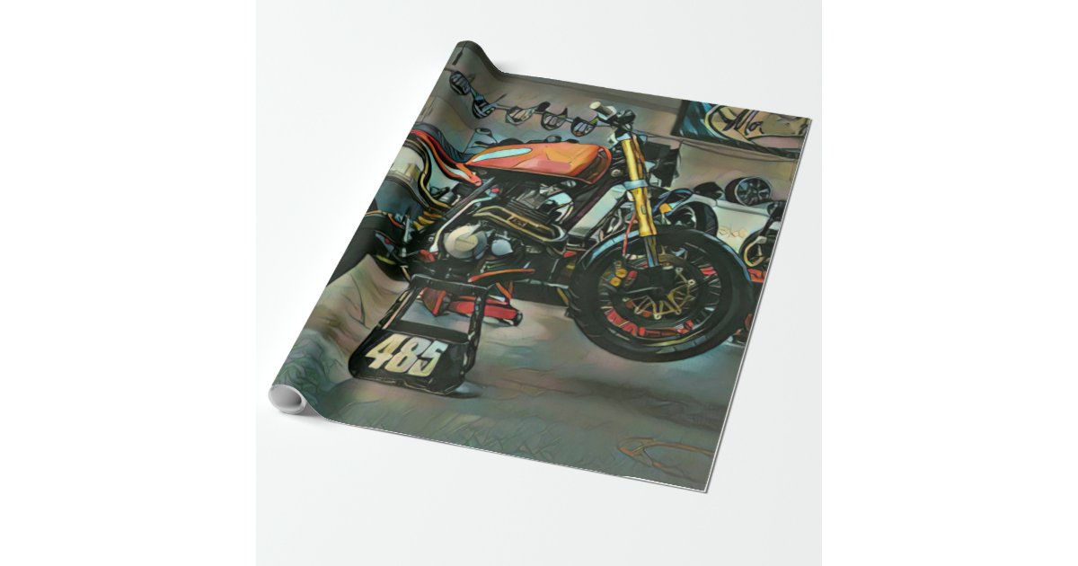 vintage motorcycle artwork wrapping paper | Zazzle