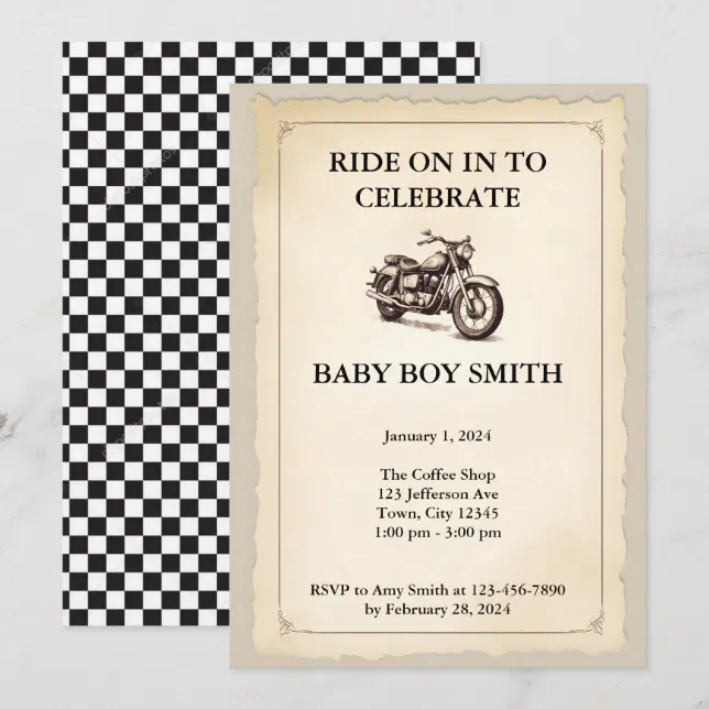 Vintage Motorcycle Baby Shower Invitation | Zazzle