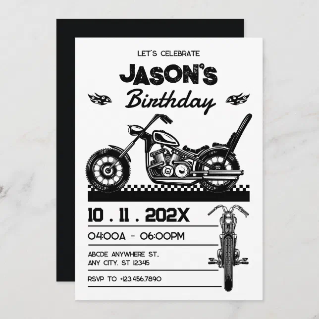 Vintage Motorcycle biker birthday Invitation | Zazzle