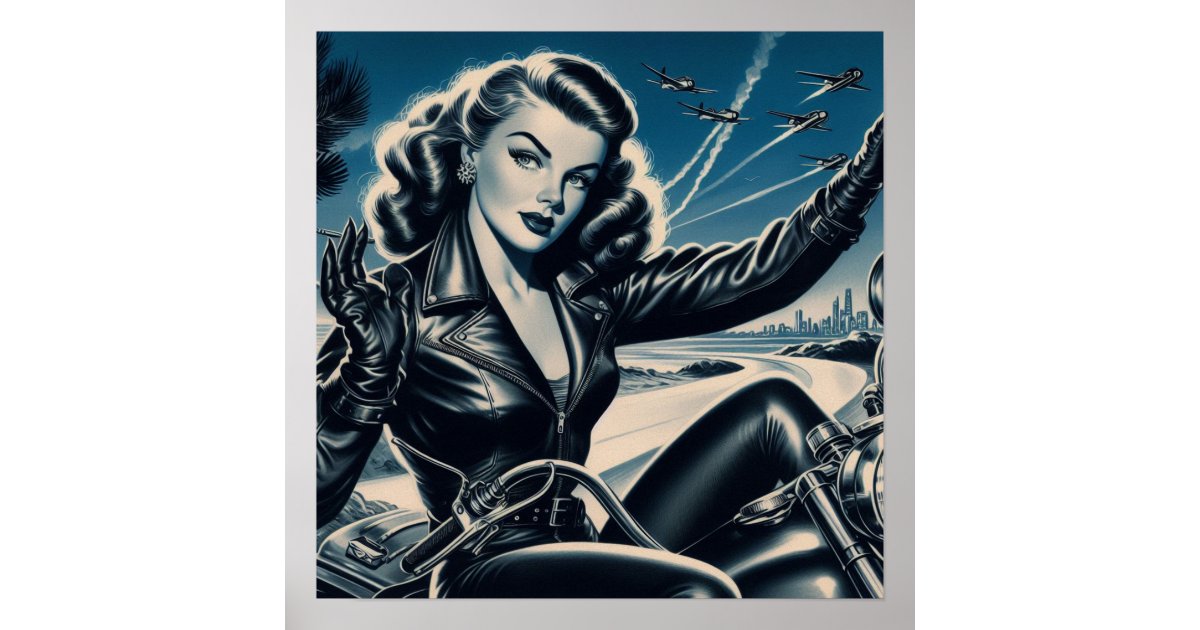 Vintage Motorcycle Pin Up Poster | Zazzle