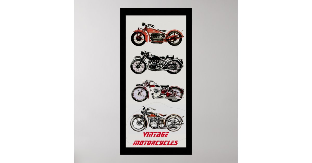 ViNTAGE MOTORCYCLES Black Red Gray Poster | Zazzle