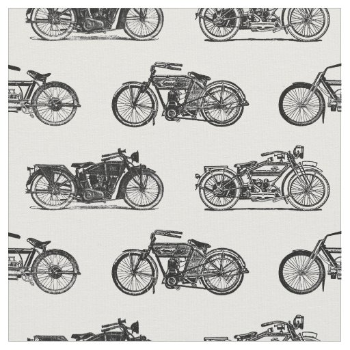 Vintage Motorcycles Pattern Old Motorcycle Art B&W Fabric | Zazzle
