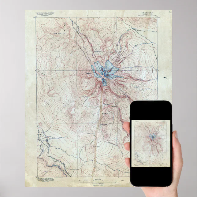 Vintage Mount Shasta Topographical Map Poster | Zazzle
