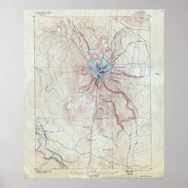 Vintage Mount Shasta Topographical Map Poster | Zazzle