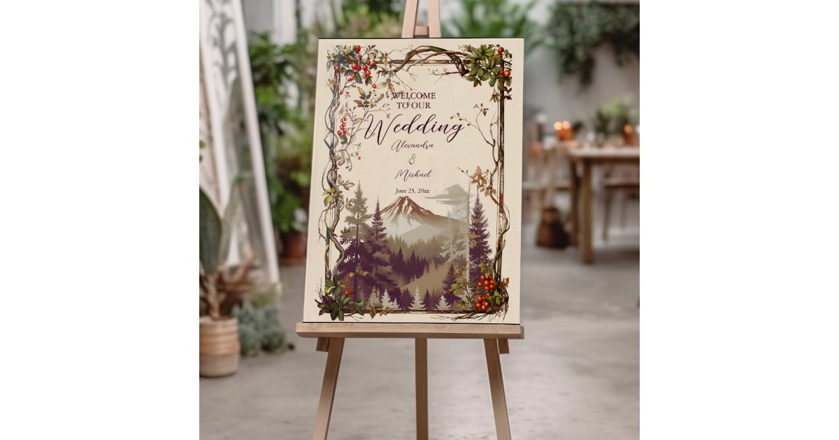 Vintage Mountain Forest Evergreen Tree Wedding Foam Board | Zazzle