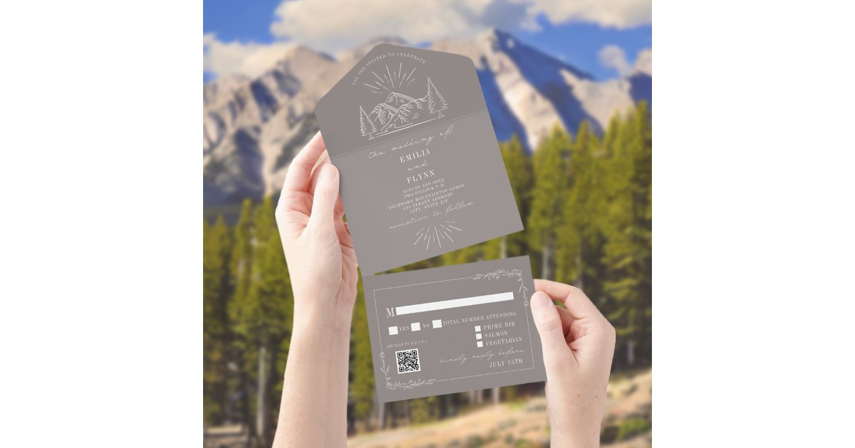 Vintage Mountain Rustic Amethyst RSVP QR All In One Invitation | Zazzle