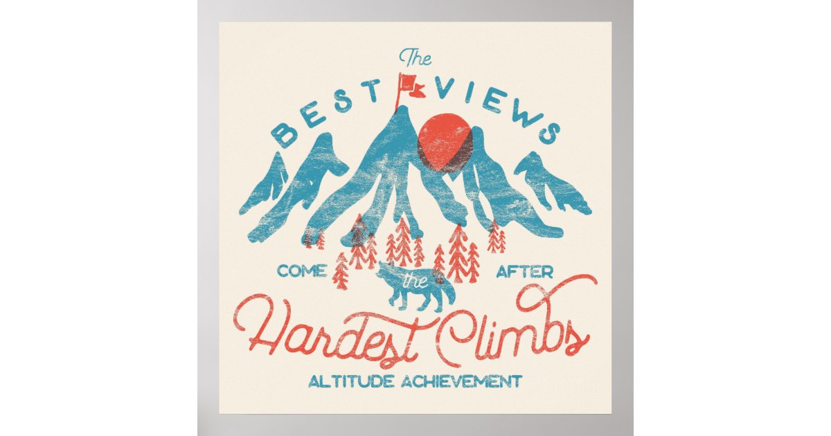 Vintage Mountain Wolf Climbing Hiking Outdoors Poster | Zazzle