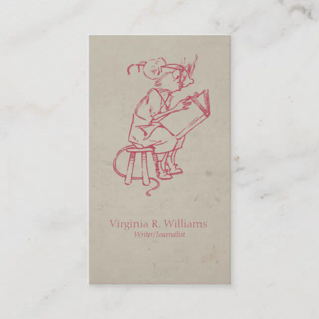 Vintage Mouse Reading Business Card | Zazzle
