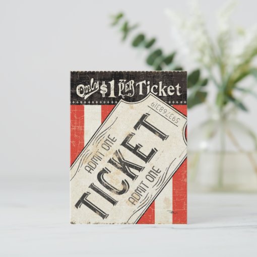 Vintage Movie Ticket Postcard | Zazzle