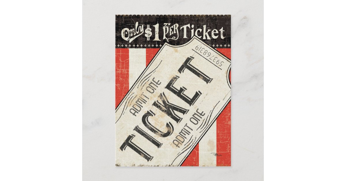 Vintage Movie Ticket Postcard | Zazzle