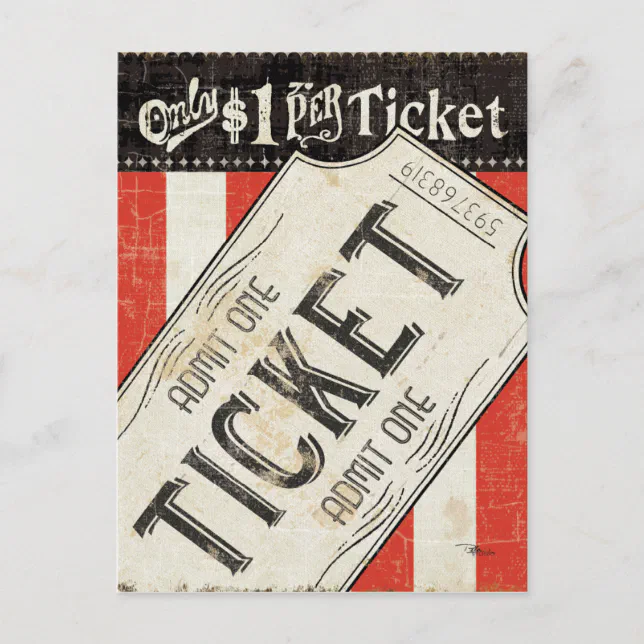 Vintage Movie Ticket Postcard | Zazzle