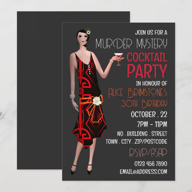 Vintage Murder Mystery Cocktail Party, Birthday Invitation | Zazzle
