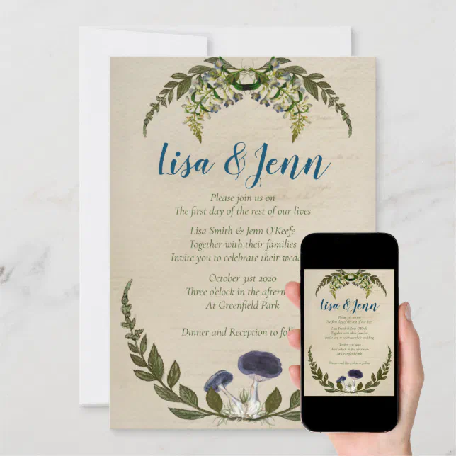 Vintage Mushroom Cottagecore Wedding Invitations | Zazzle