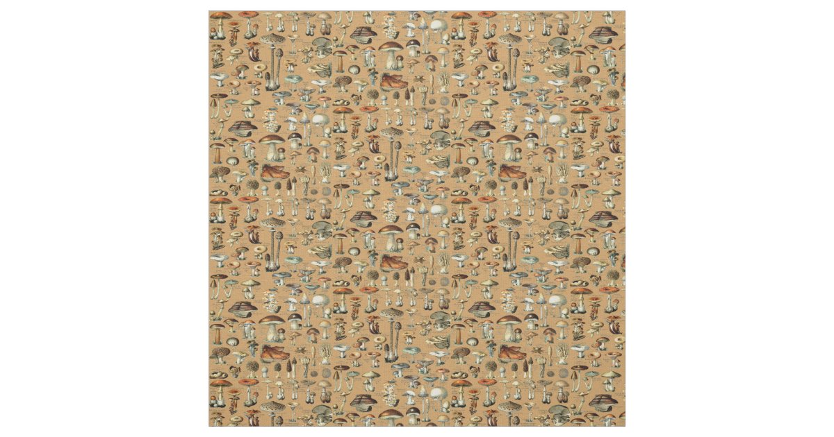 Vintage Mushroom Pattern Fabric | Zazzle