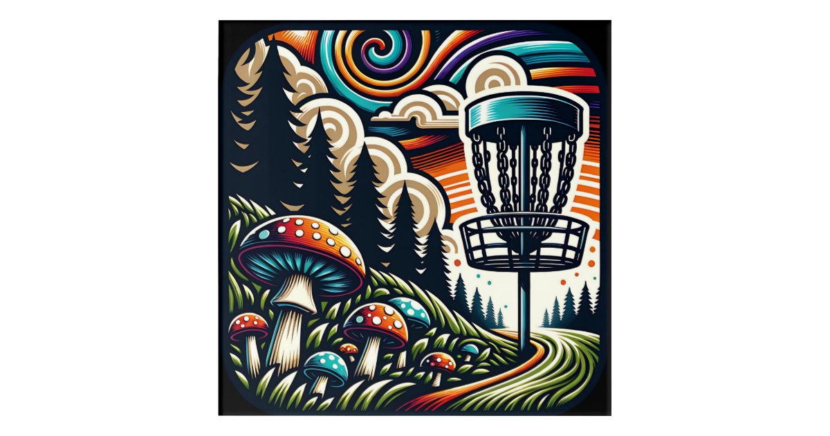 Vintage Mushrooms and Disc Golf Course Ai Art | Zazzle