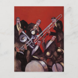 Vintage Music, Art Deco Musical Jazz Band Jamming Postcard | Zazzle