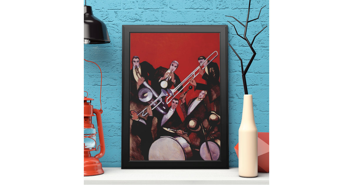 Vintage Music, Art Deco Musical Jazz Band Jamming Poster | Zazzle