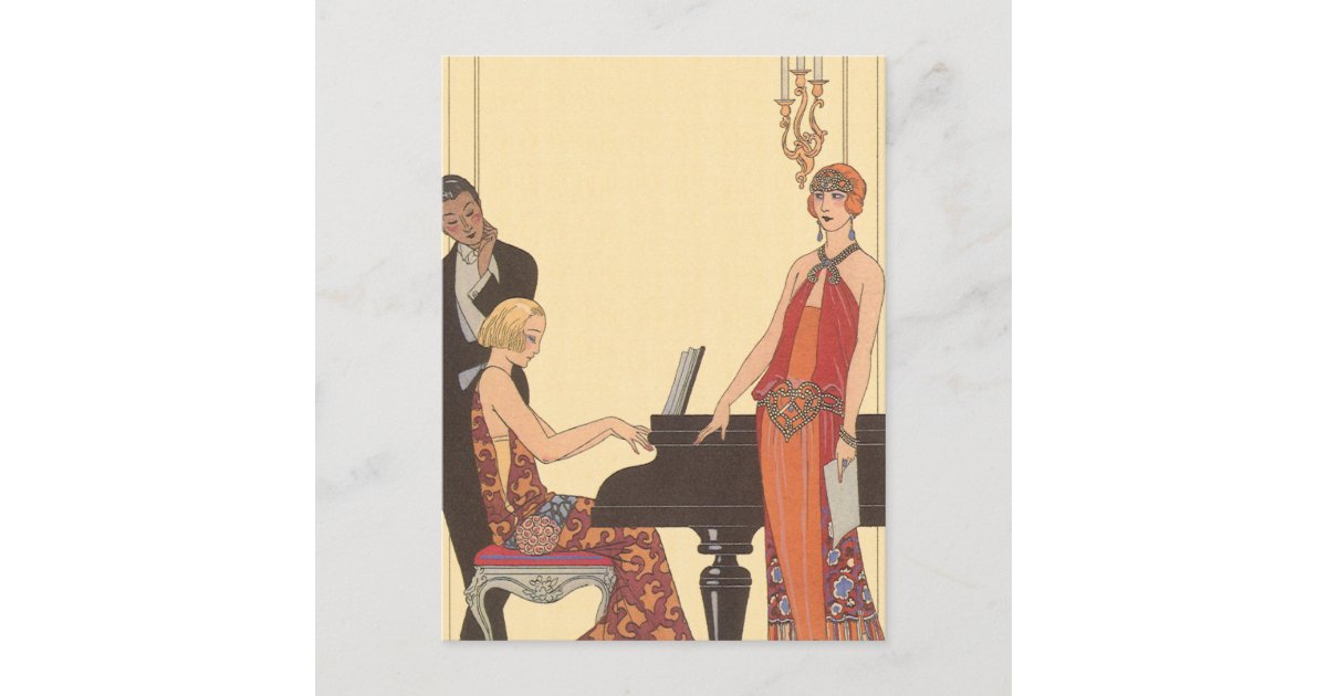 Vintage Music, Art Deco Pianist Musician Singer Postcard | Zazzle.com