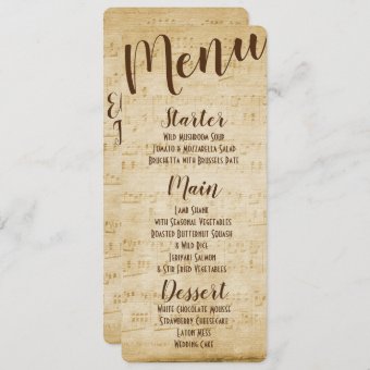 Vintage Music Menu | Zazzle