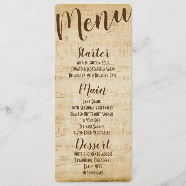 Vintage Music Menu | Zazzle